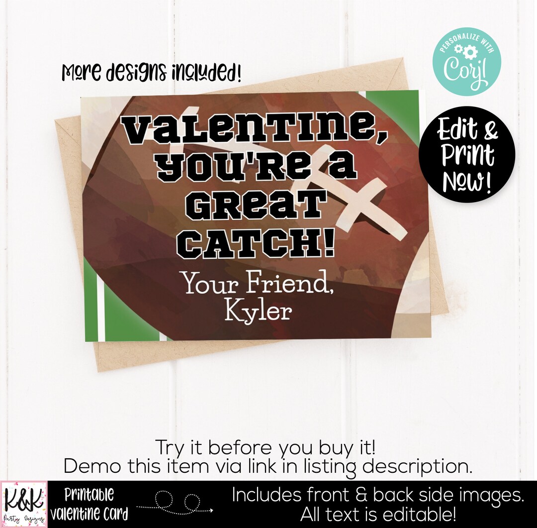 Sports Printable Valentine Card, Kids Valentines Day Card, School ...