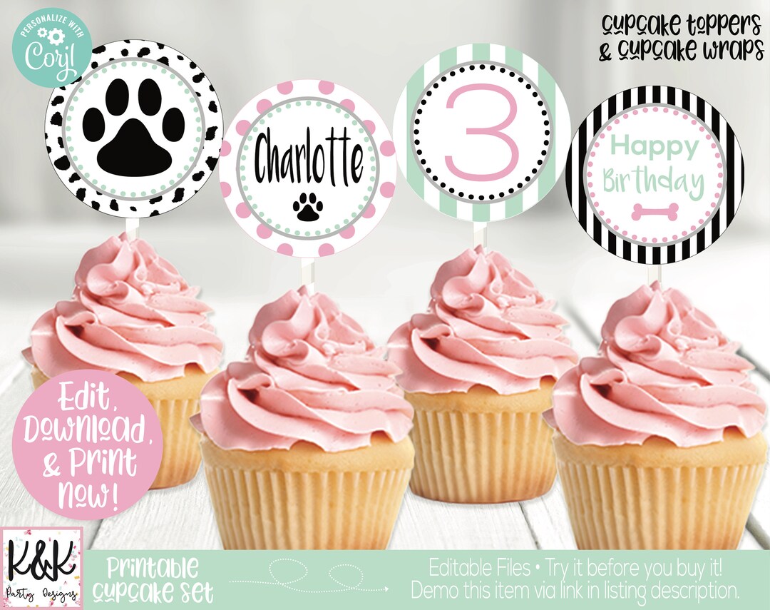 Puppy Dog Cupcake Toppers, Puppy Birthday Party Decorations, Dog ...