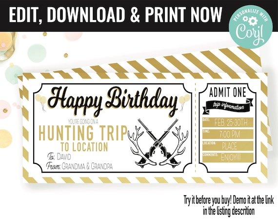 Birthday Hunting Trip Ticket Surprise Gift Voucher, Surprise Hunting ...