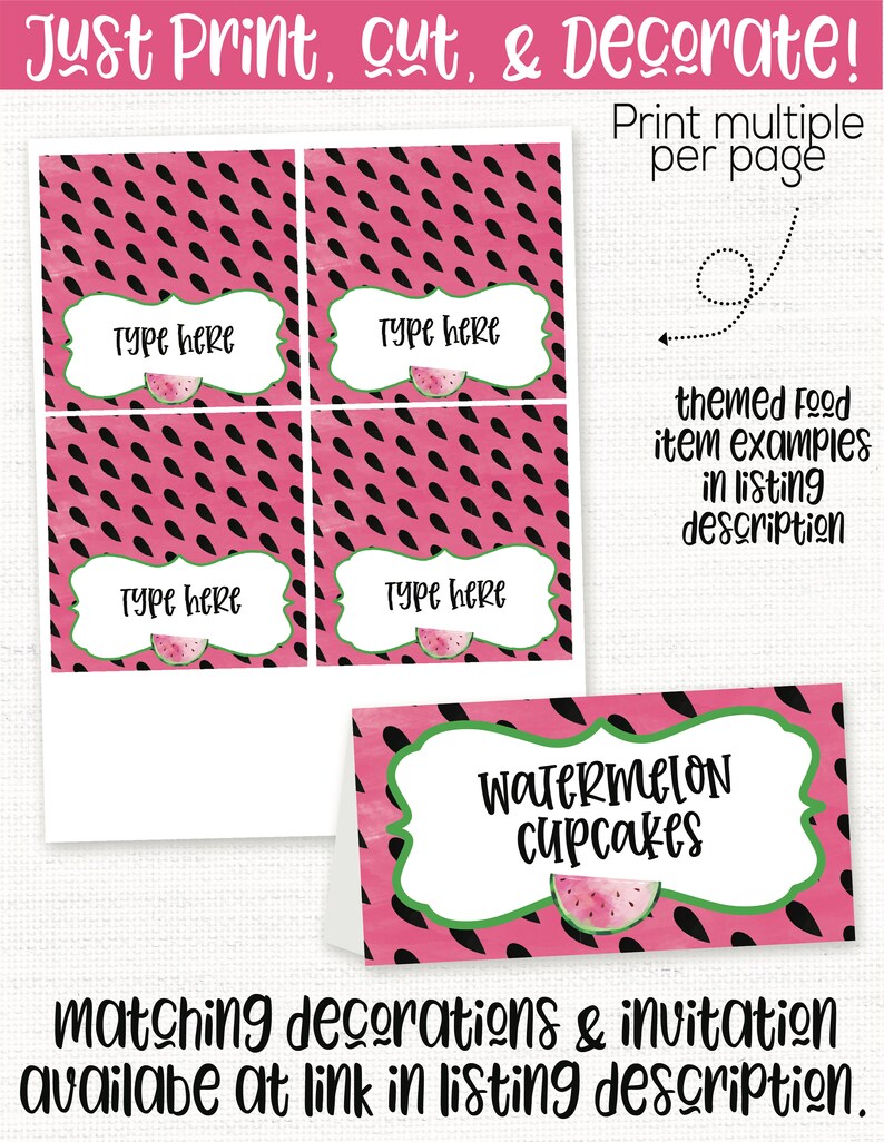 Watermelon Food Labels, One in a Melon, Watermelon Birthday Party ...