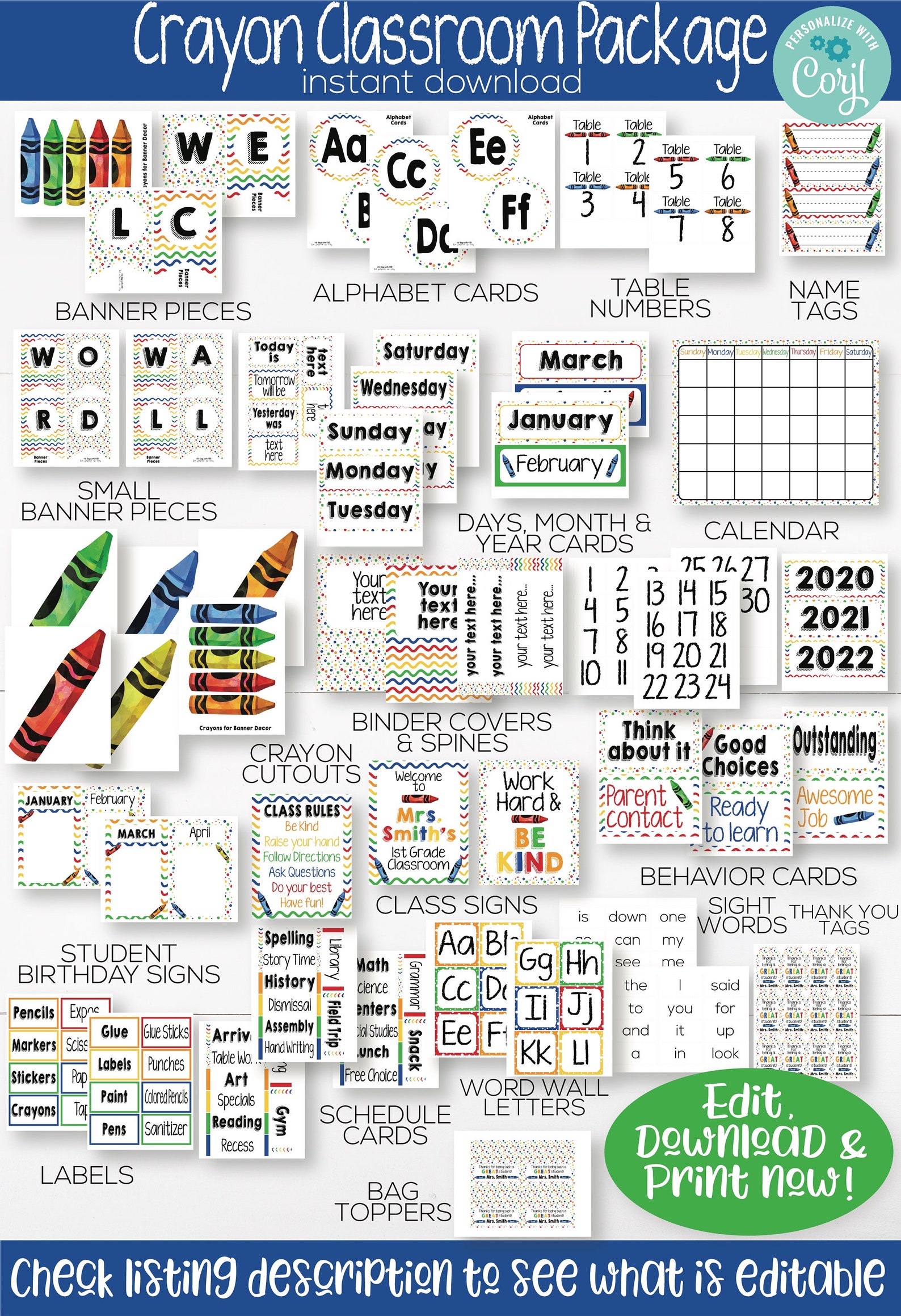 Crayon Theme Classroom Name Tags Printable Teacher Supply | Etsy