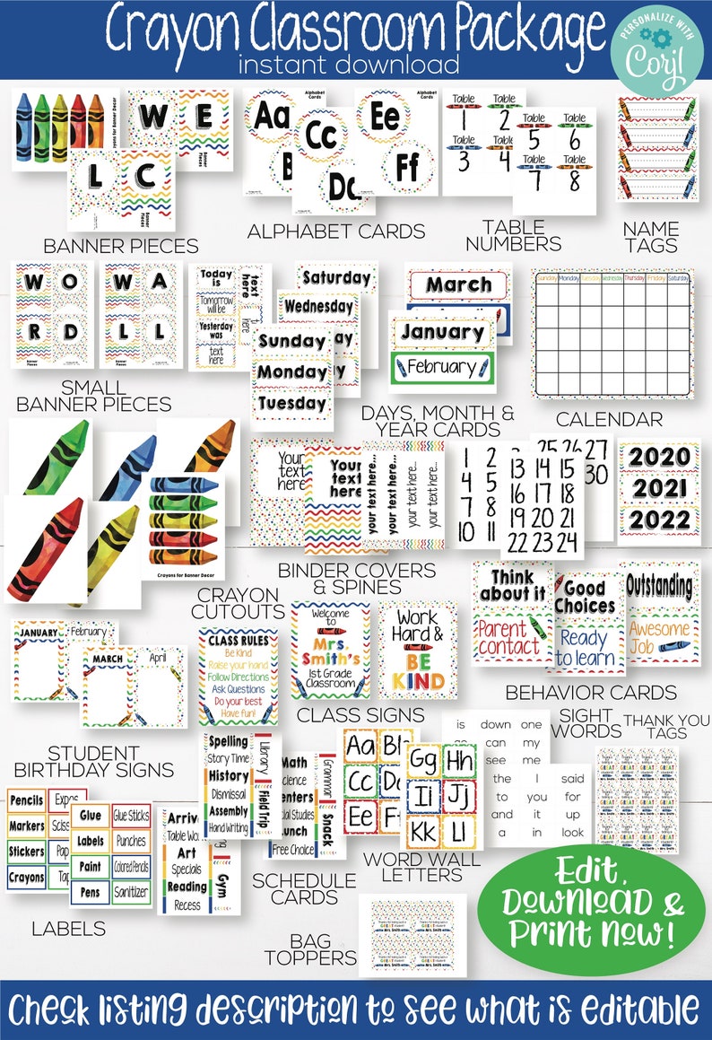 Crayon Theme Classroom Alphabet Banner Printable Teacher - Etsy