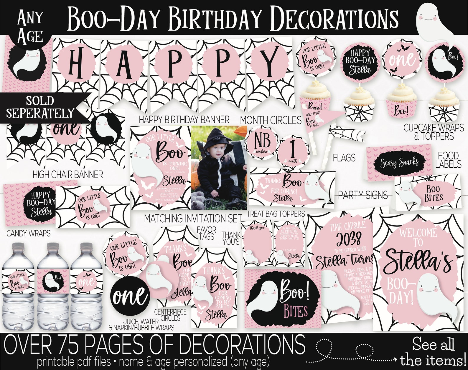 Boo Day Pink Ghost Food Labels, Ghost Buffet Cards, Ghost Place Cards ...