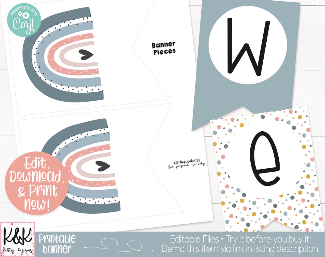 Boho Rainbow Theme Classroom Banner Printable, Teacher Supply ...