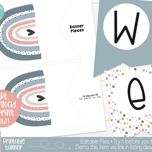 Boho Rainbow Theme Classroom Banner Printable Teacher Supply - Etsy