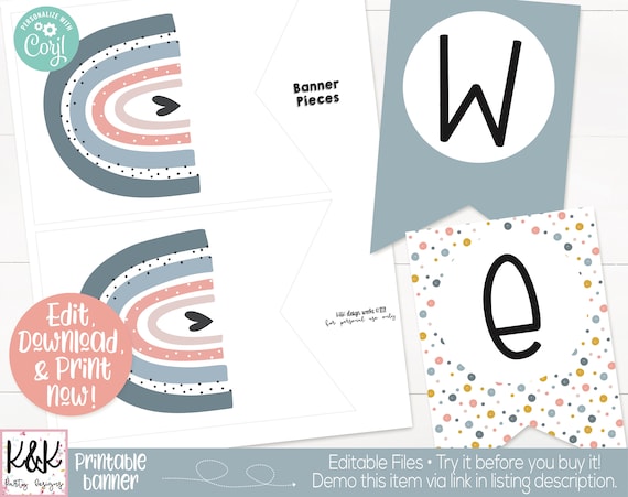Boho Rainbow Theme Classroom Banner Printable, Teacher Supply ...