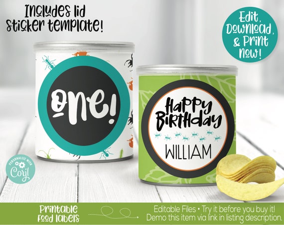 Bug Chip Can Label, Insect Food Labels, Bug Birthday Party Decorations ...