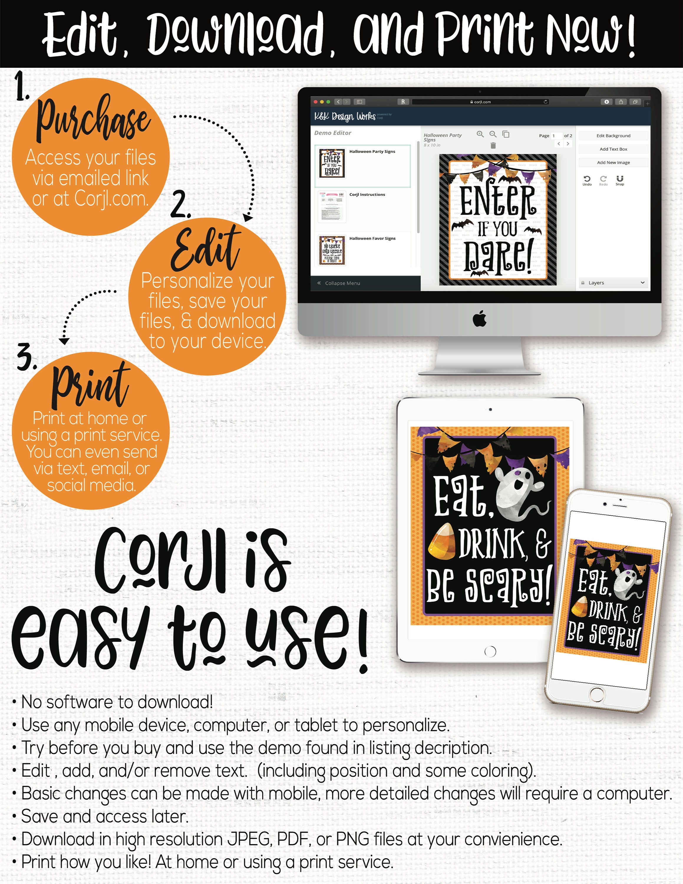 Halloween Party Signs Halloween Welcome Sign Eat Drink & Be | Etsy