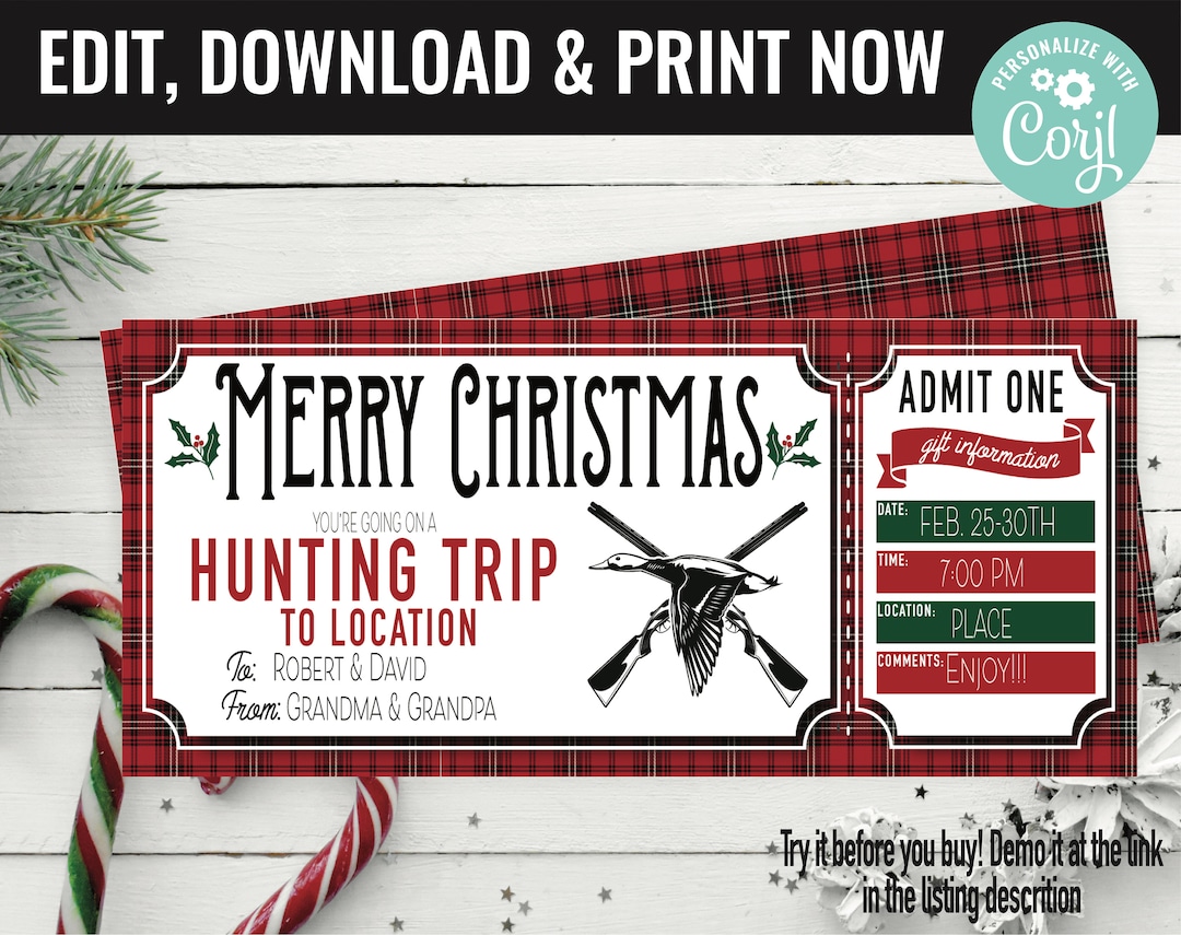 Christmas Hunting Trip Ticket Surprise Gift Voucher, Surprise Hunting ...