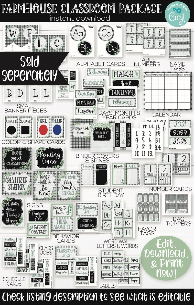 Farmhouse Theme Classroom Alphabet Banner Printable Teacher - Etsy