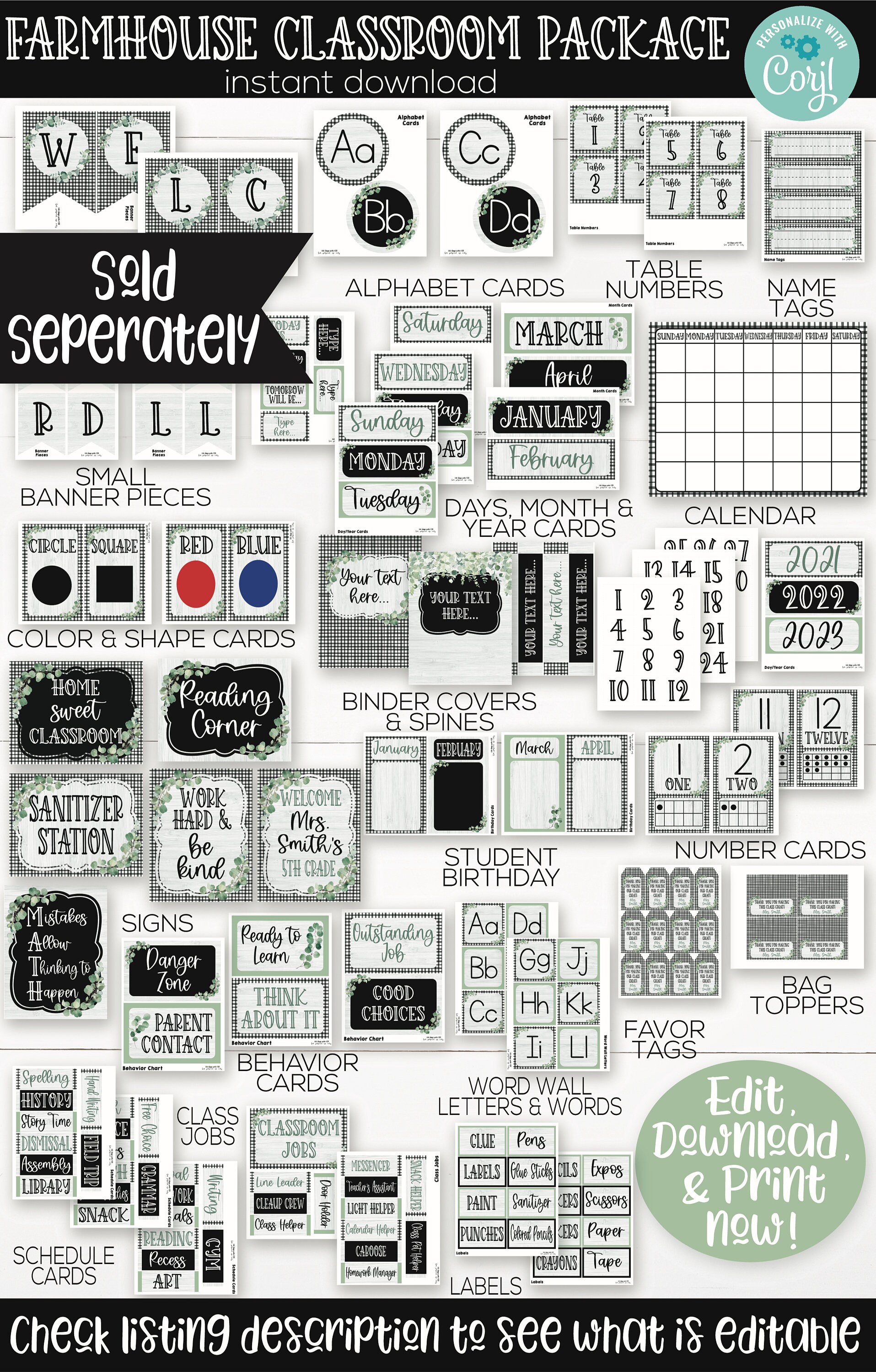 Modern Farmhouse Theme Classroom Editable Behavior Clip Chart Printable ...