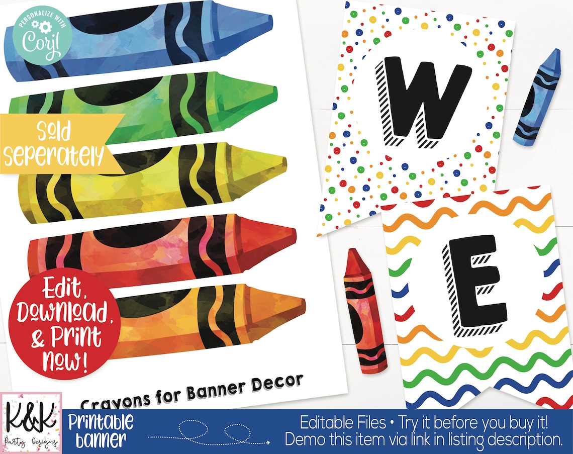 Crayon Theme Classroom Name Tags Printable Teacher Supply | Etsy