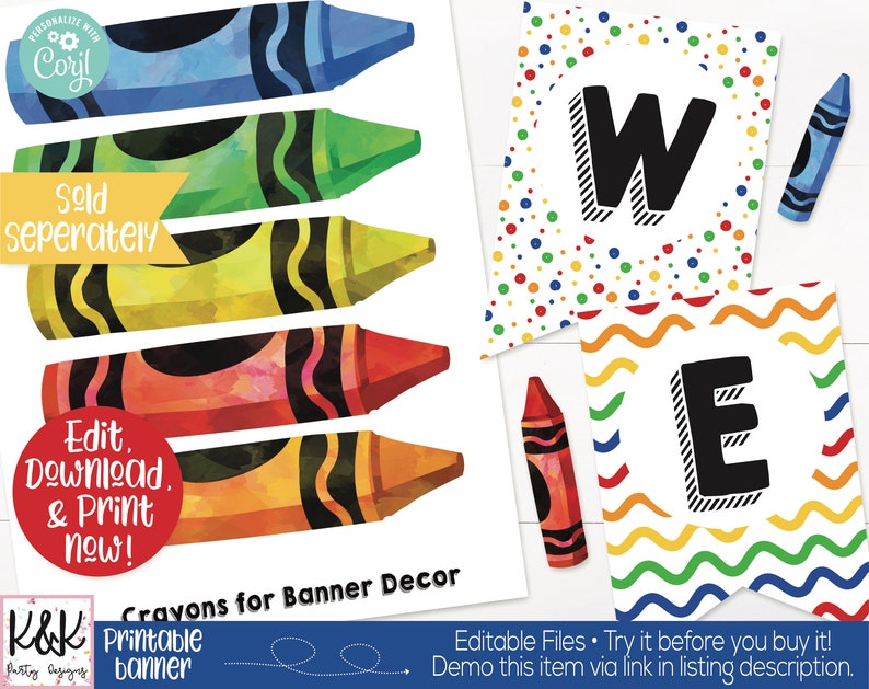 Crayon Theme Classroom Alphabet Banner Printable Teacher - Etsy