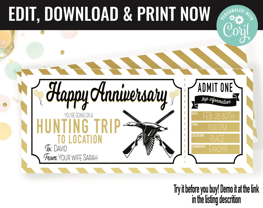 Anniversary Hunting Trip Ticket Surprise Gift Voucher, Surprise Hunting ...