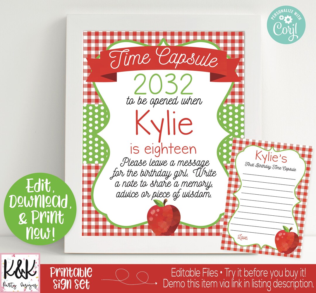 Apple Birthday Time Capsule Sign, 1st Birthday Capsule, Apple of Our ...
