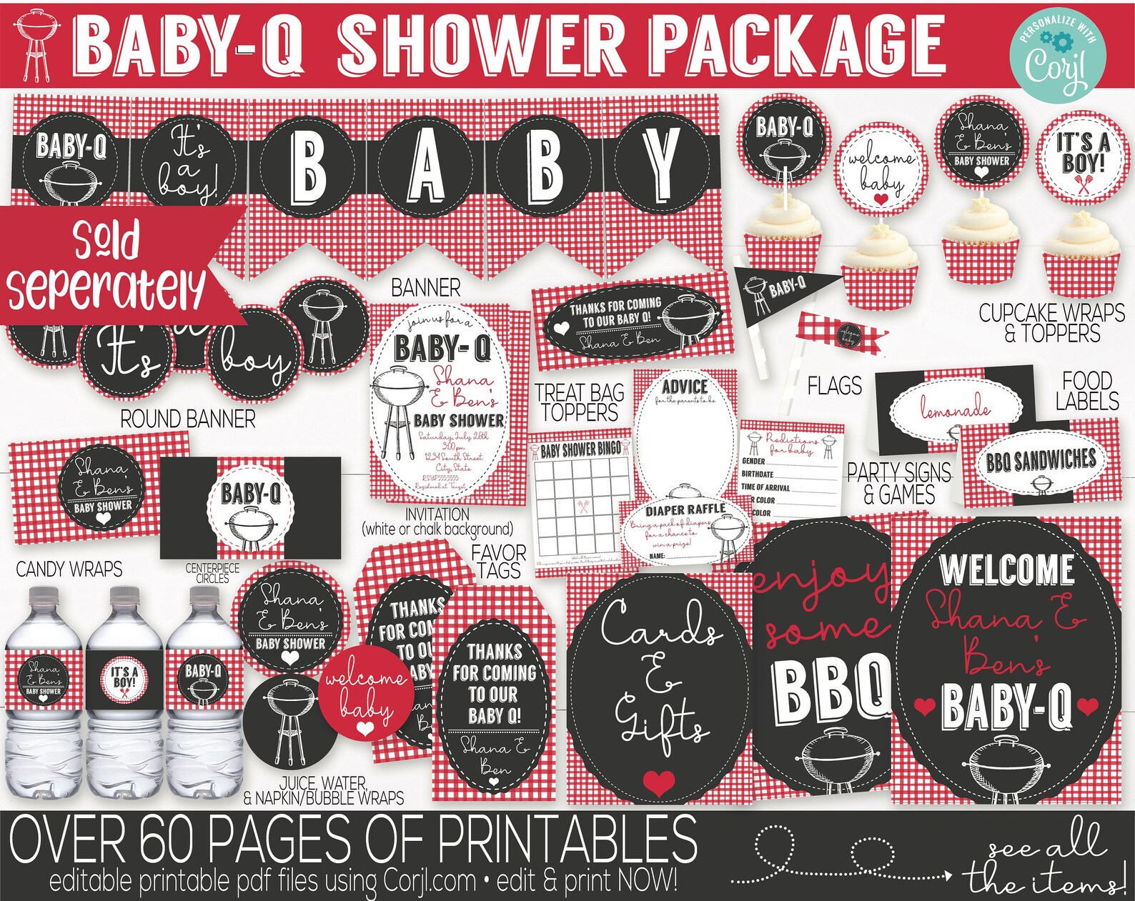 Baby Q Food Labels, Baby Q Baby Shower Decorations, Baby Q Place Cards ...
