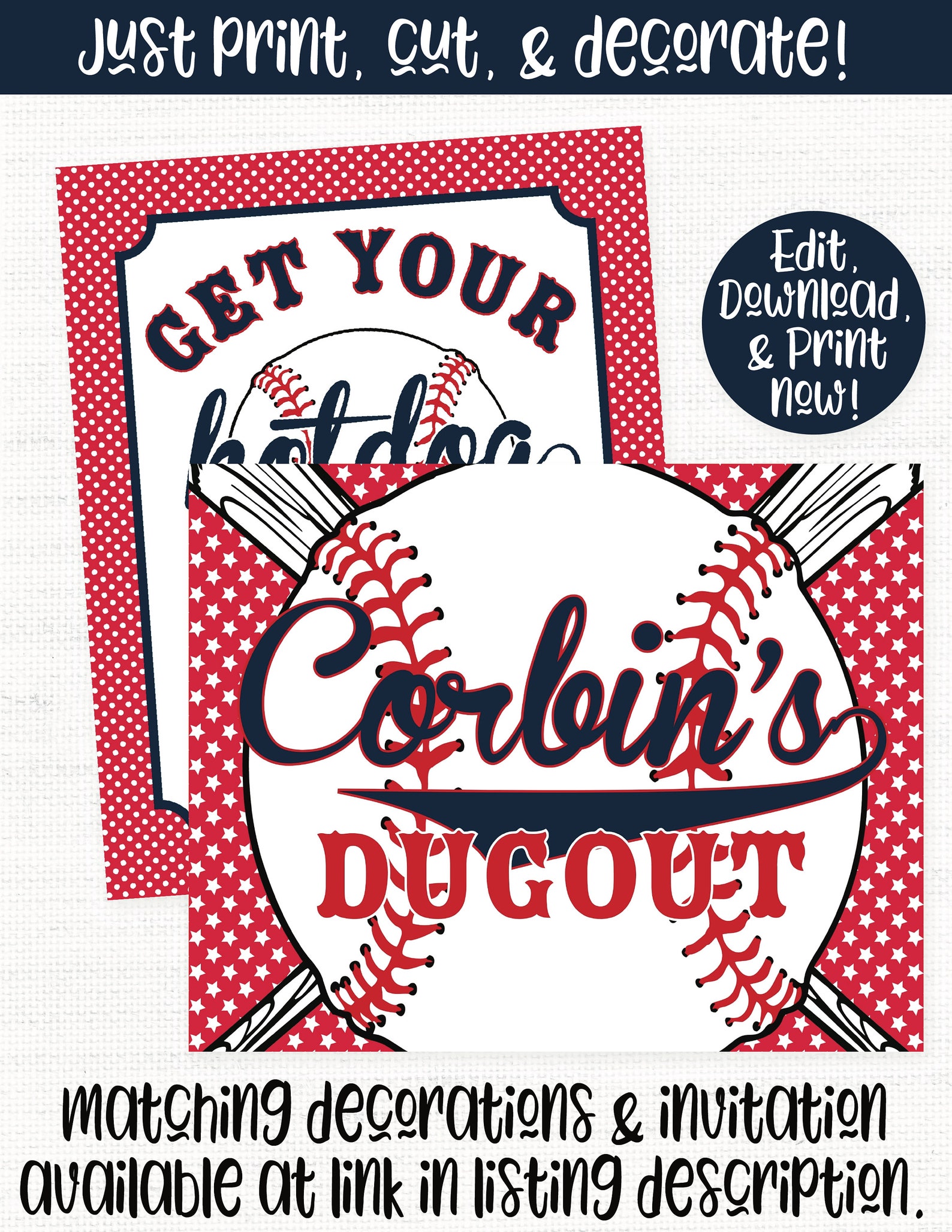 Baseball Birthday Party Signs, Baseball Party Welcome Signs, Field Name ...