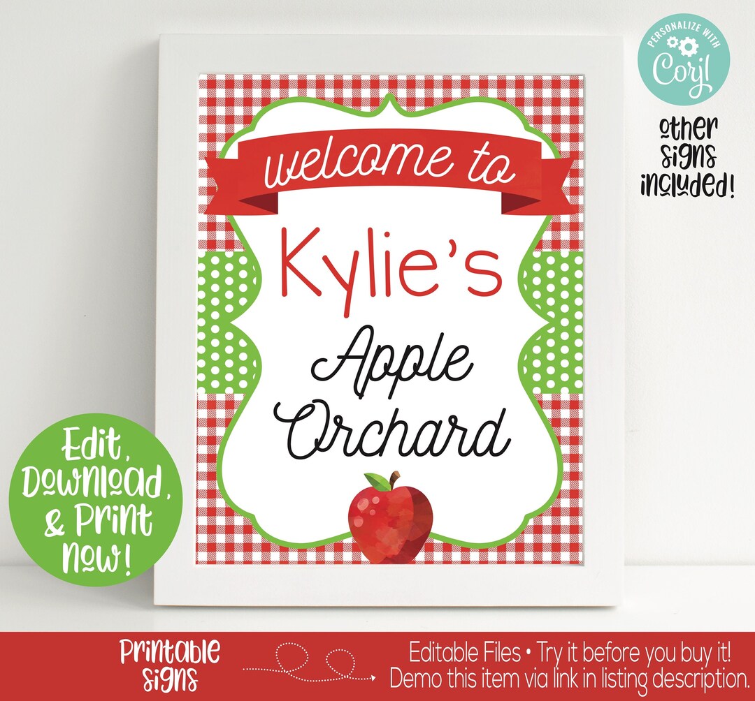 Apple Party Signs, Apple Birthday Party Decorations, Apple Welcome Sign ...
