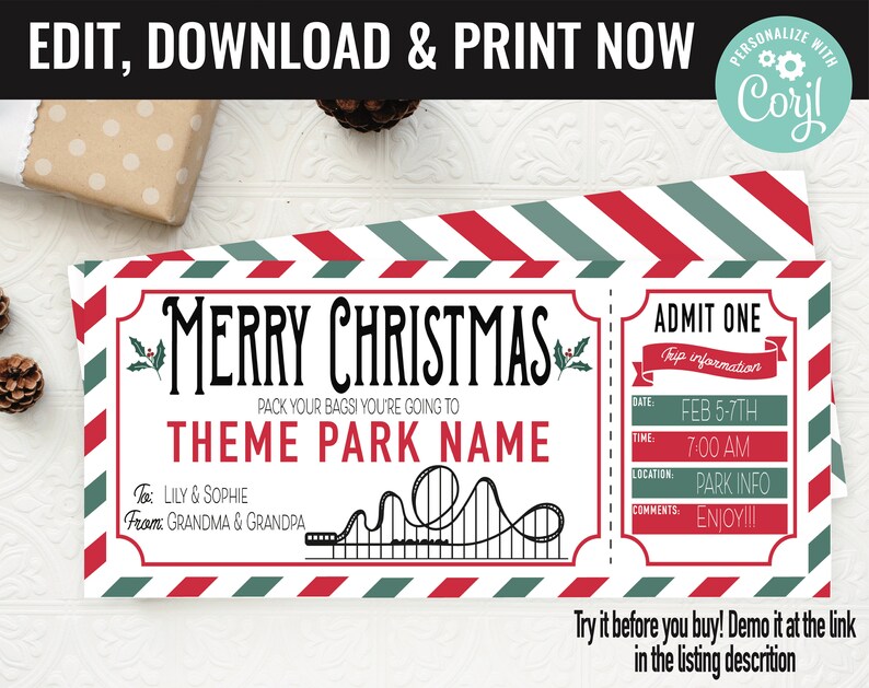 Christmas Surprise Theme Park Ticket Gift Voucher, Amusement Park ...