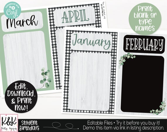 Farmhouse Theme Classroom Birthday Display Printable, Teacher Supply ...