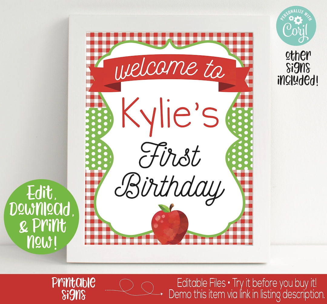 Apple Party Signs, Apple Birthday Party Decorations, Apple Welcome Sign ...