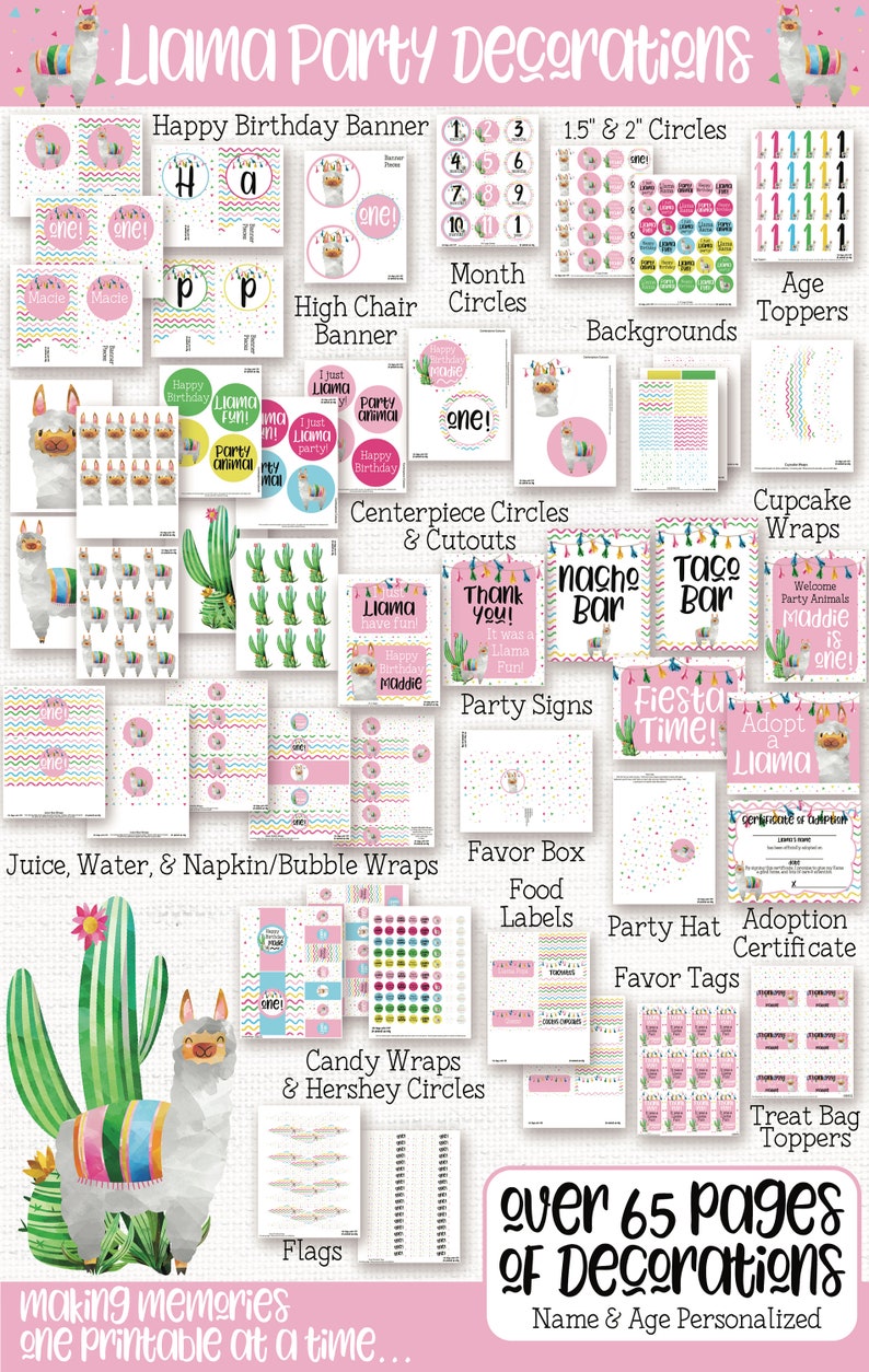 Llama Birthday Party Decorations Printable, Alpaca Birthday Decorations ...