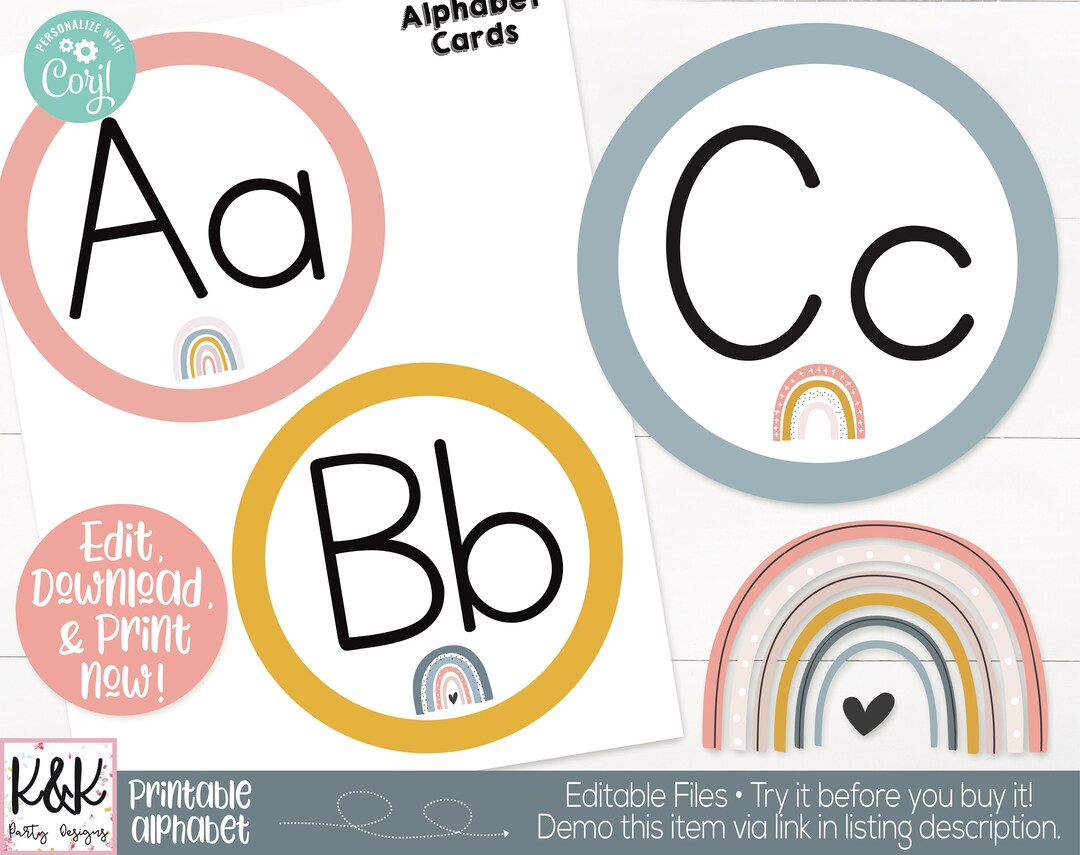 Boho Rainbow Theme Classroom Alphabet Banner Printable, Teacher Supply ...