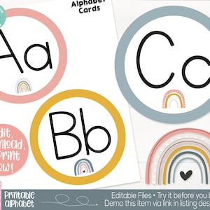 Boho Rainbow Theme Classroom Alphabet Banner Printable, Teacher Supply ...