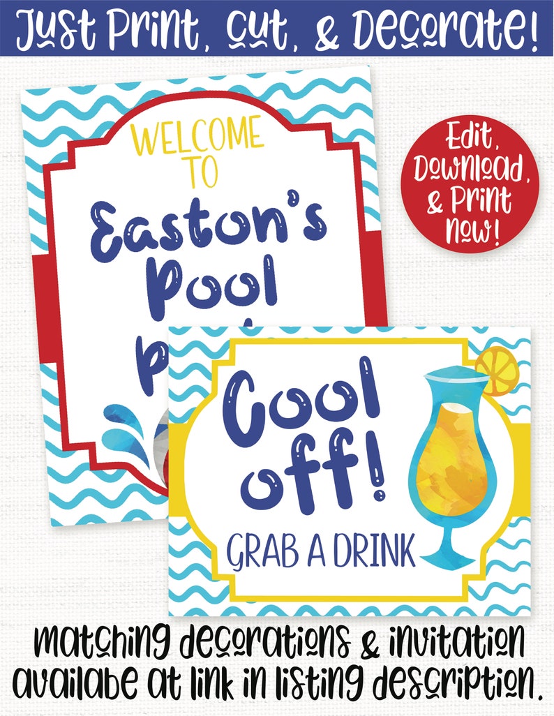 Pool Party Signs Pool Party Welcome Signs Pool Party - Etsy