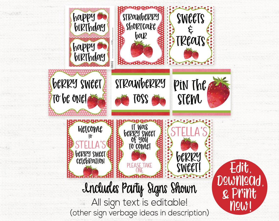 Strawberry Party Signs Strawberry Welcome Sign Strawberry | Etsy