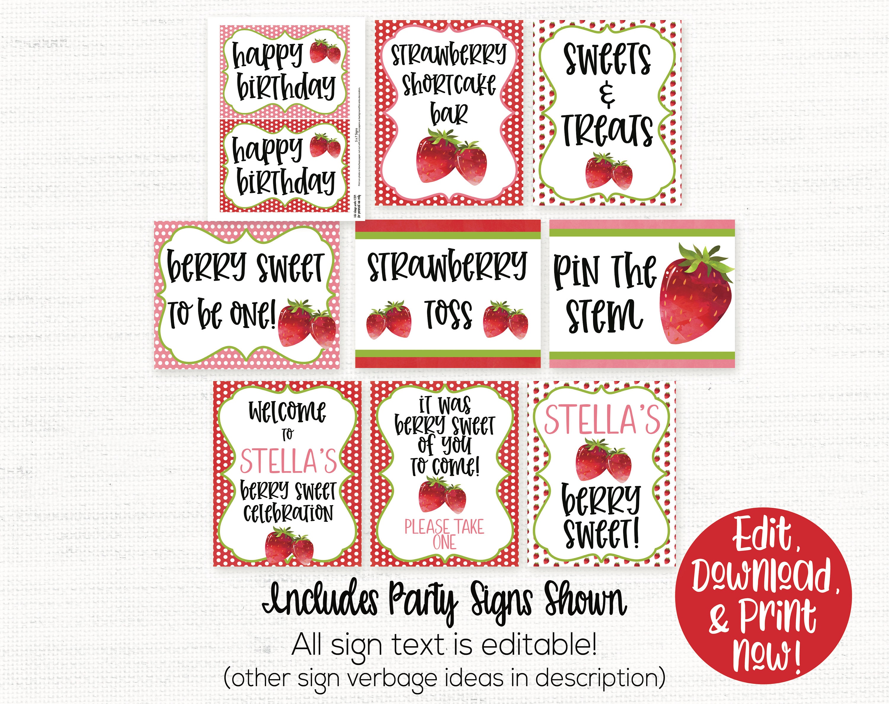 Strawberry Party Signs Strawberry Welcome Sign Strawberry | Etsy