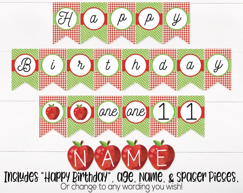 Apple Birthday Banner Apple Birthday Party Decorations Apple | Etsy