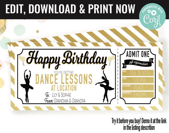 Birthday Surprise Dance Lessons Gift Voucher, Dance Lessons Gift ...