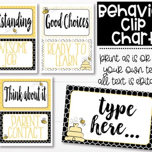 Bee Theme Classroom Editable Behavior Clip Chart Printable, Bee Teacher ...