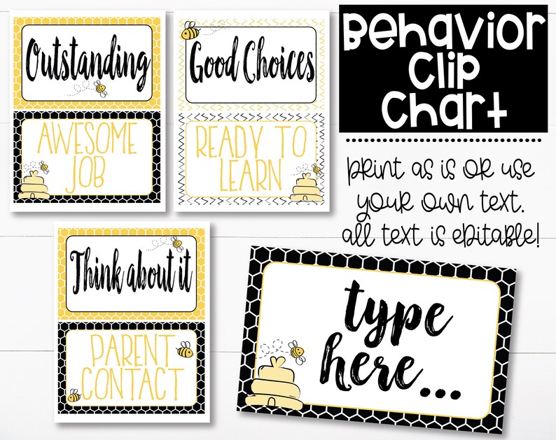 Bee Theme Classroom Editable Behavior Clip Chart Printable - Etsy