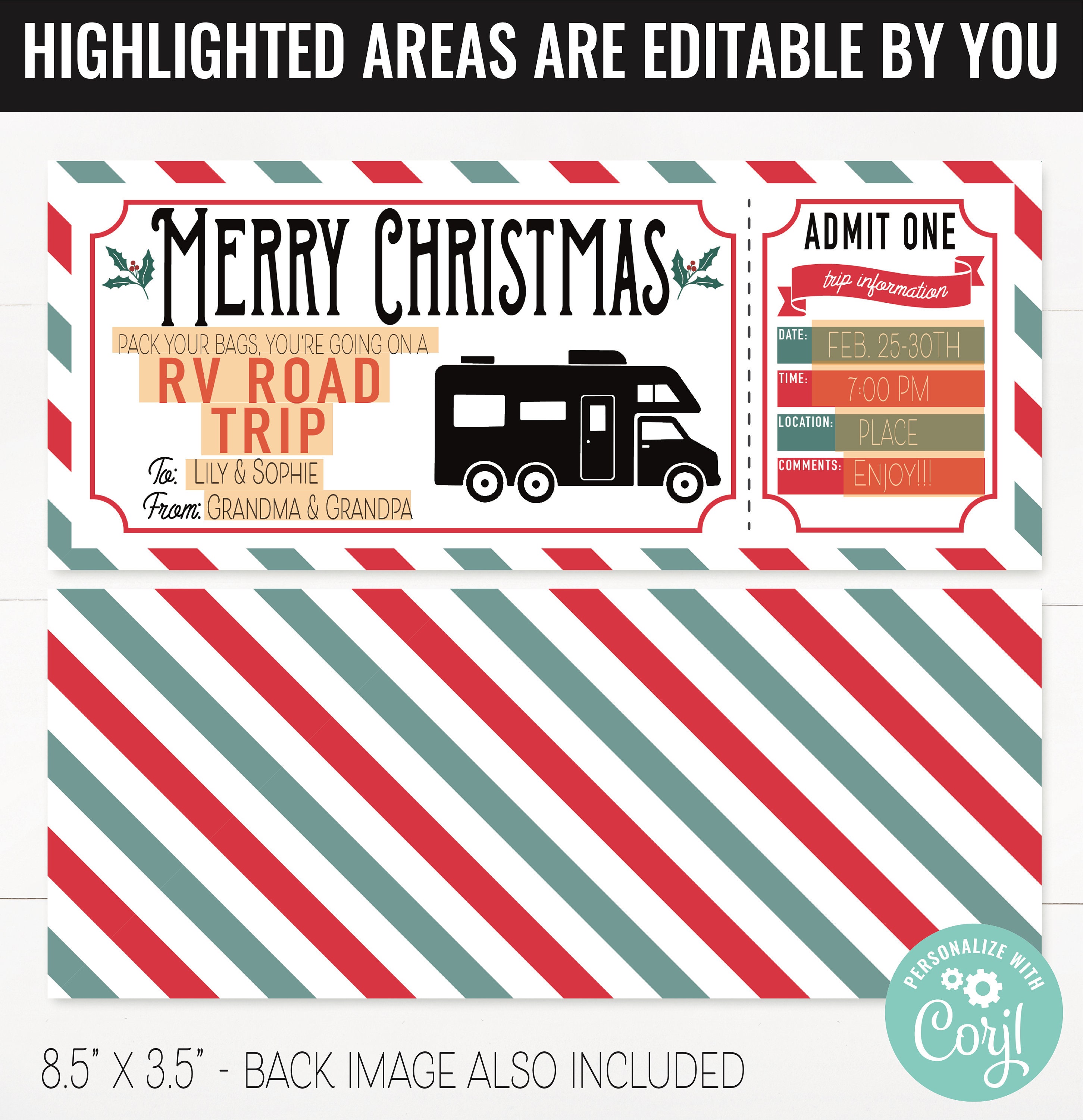 Camping RV Road Trip Printable Template Gift Card Valentines Surprise ...