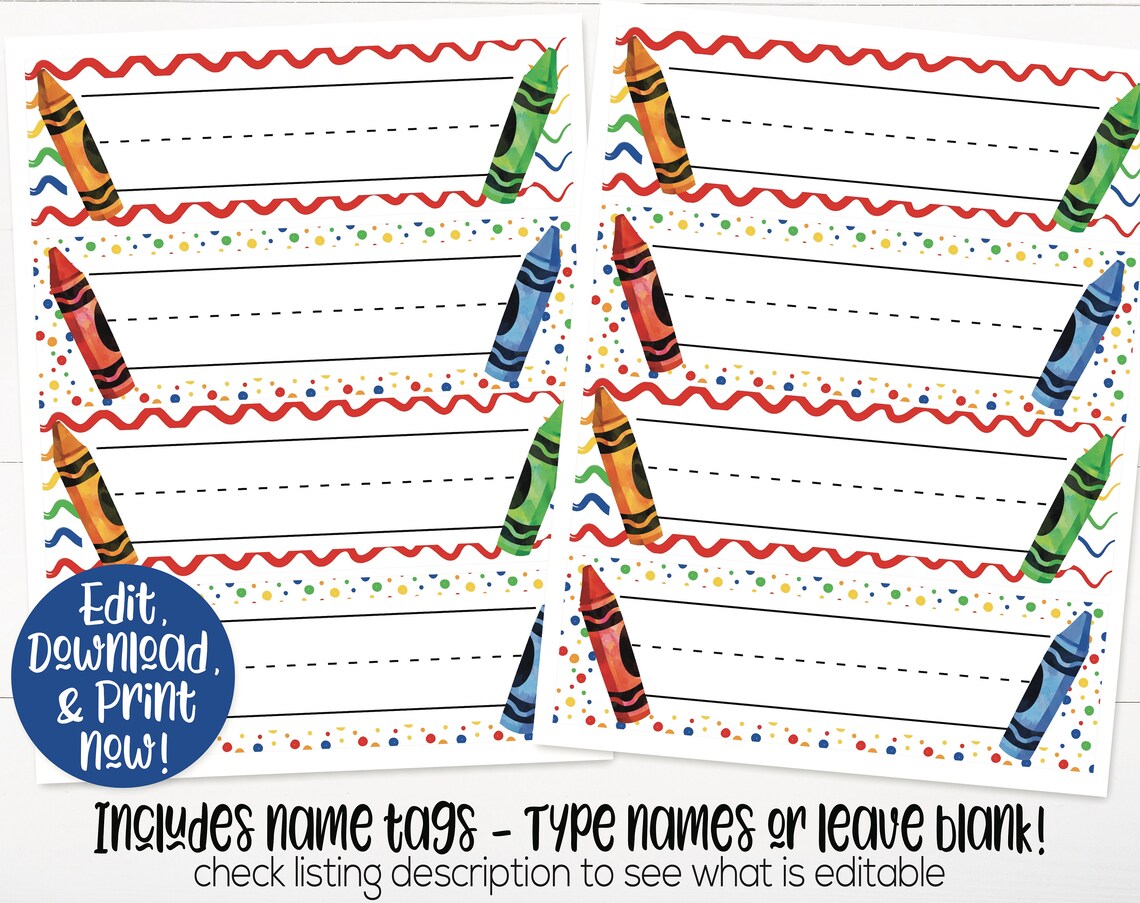Crayon Theme Classroom Name Tags Printable Teacher Supply | Etsy