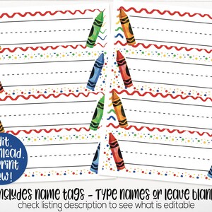 Crayon Theme Classroom Name Tags Printable, Teacher Supply, Classroom ...