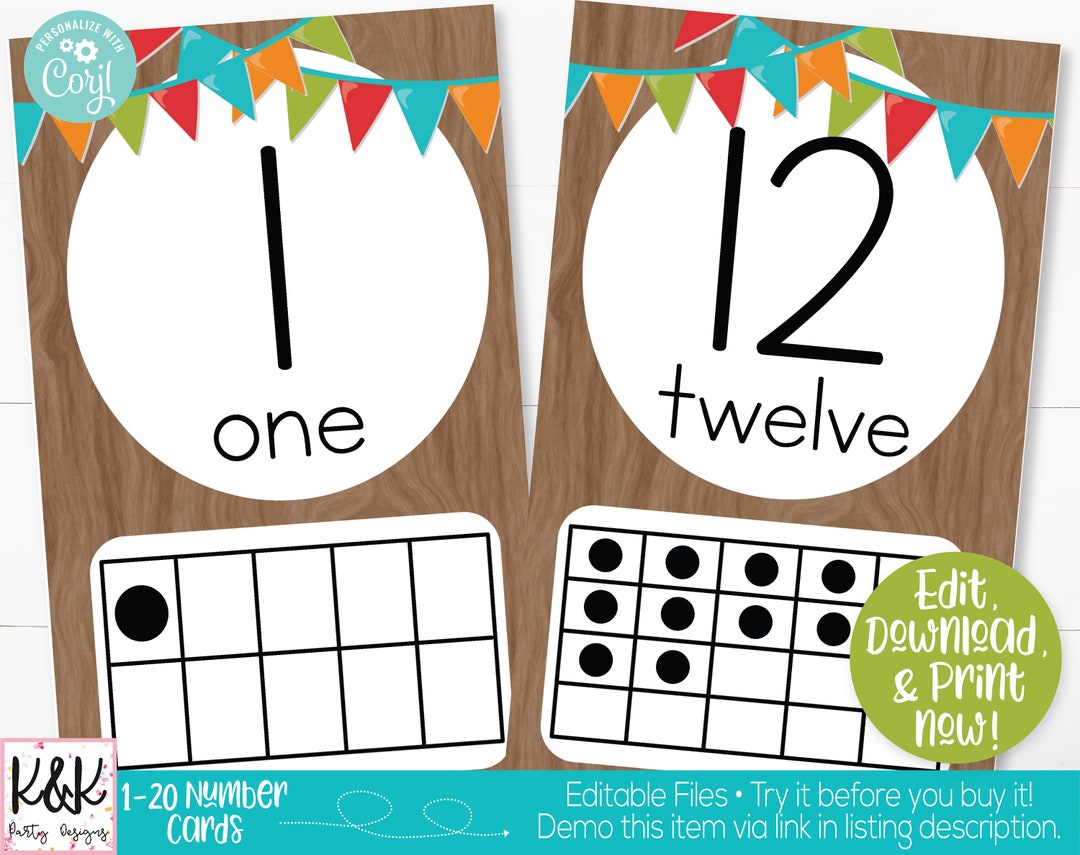 Camping Theme Classroom Editable Number Card Posters Printable, Teacher ...