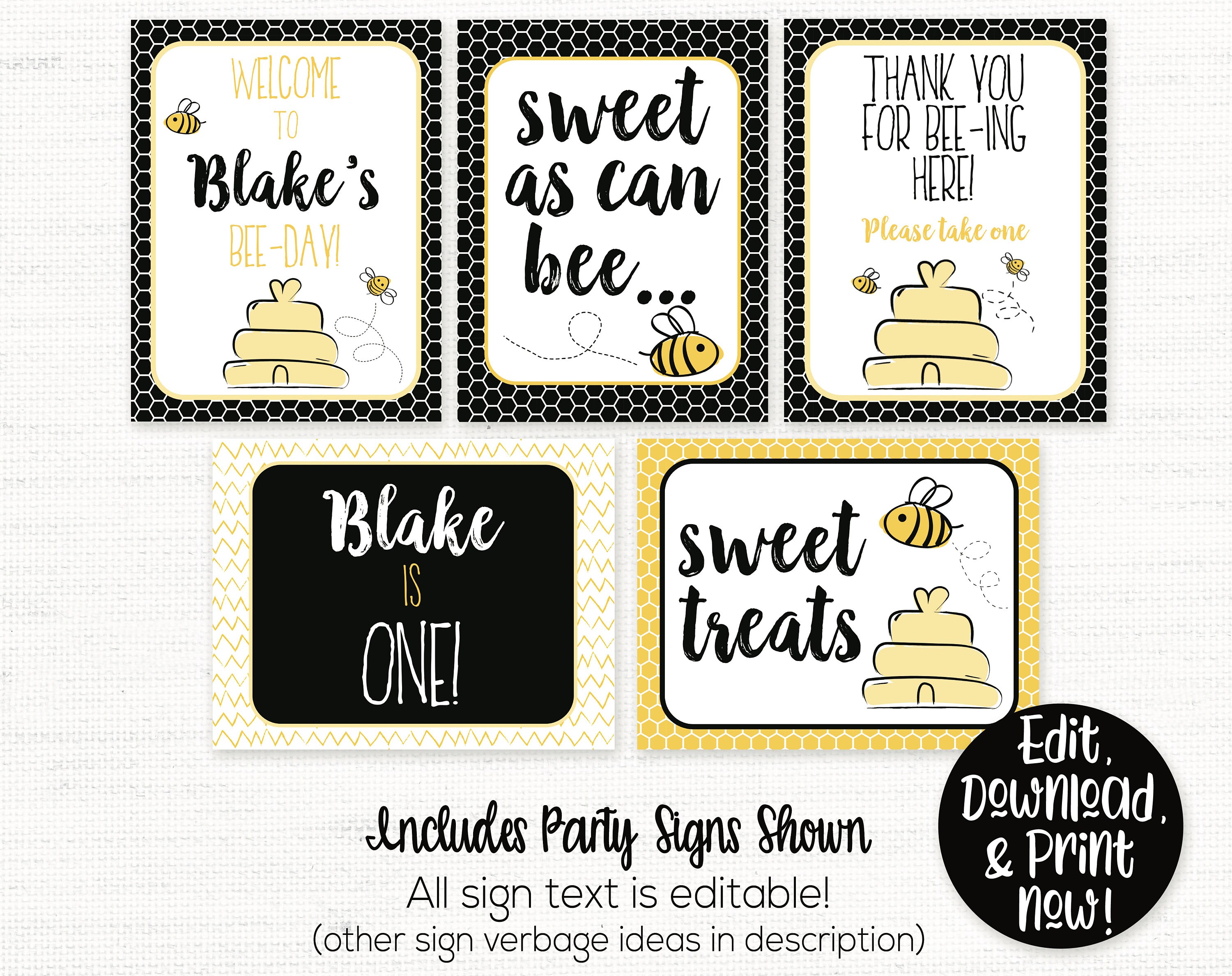 Bee Birthday Party Signs Bee Welcome Sign Bee Birthday Party | Etsy