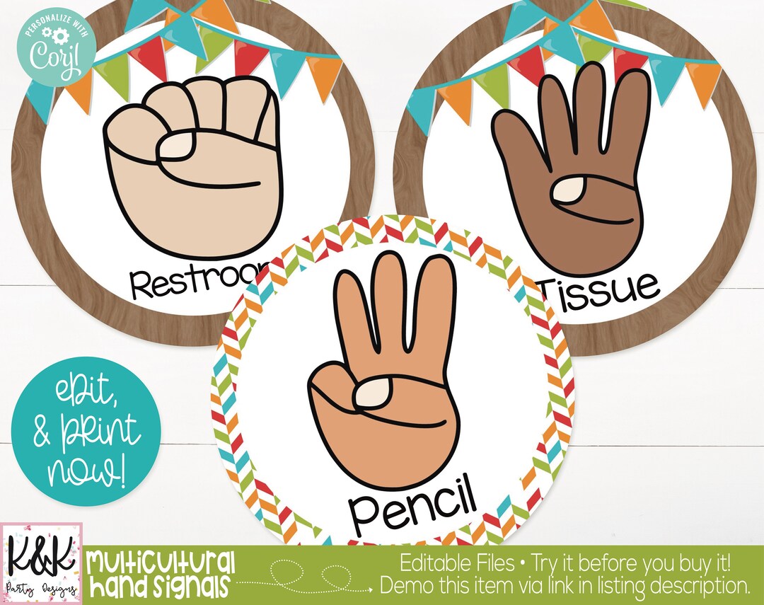 Camping Classroom Multicultural Hand Signals Printable, Camping Forest ...