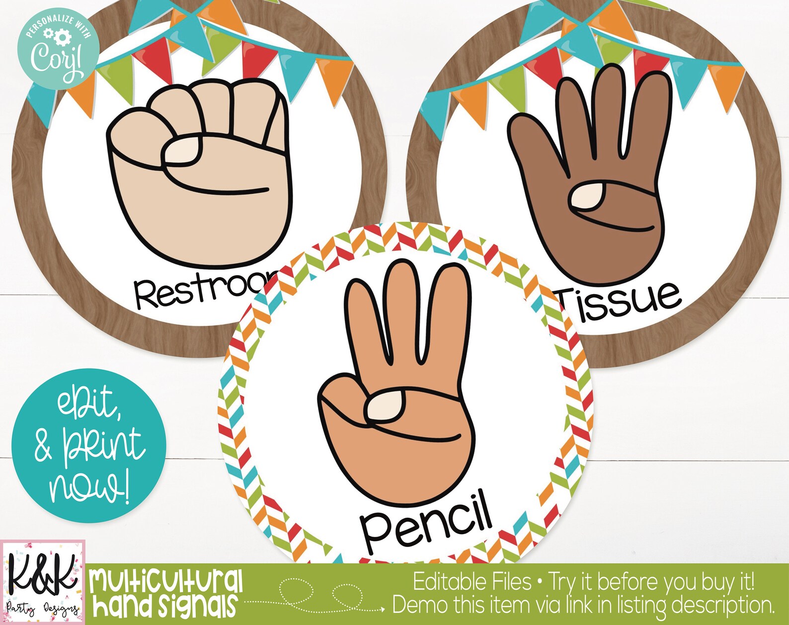 Camping Classroom Multicultural Hand Signals Printable - Etsy