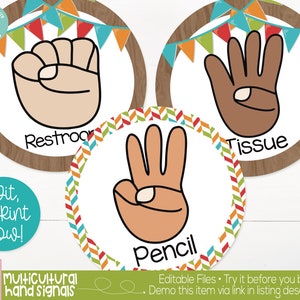 Camping Classroom Multicultural Hand Signals Printable, Camping Forest ...