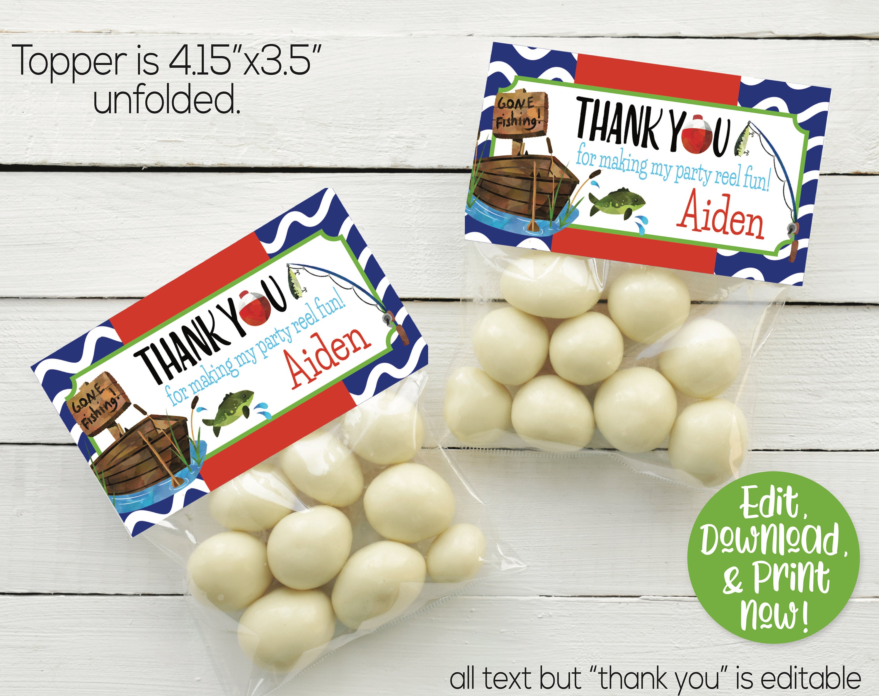 Ofishally One Treat Bag Toppers, Ofishally One Favor Bag Topper, Fish ...