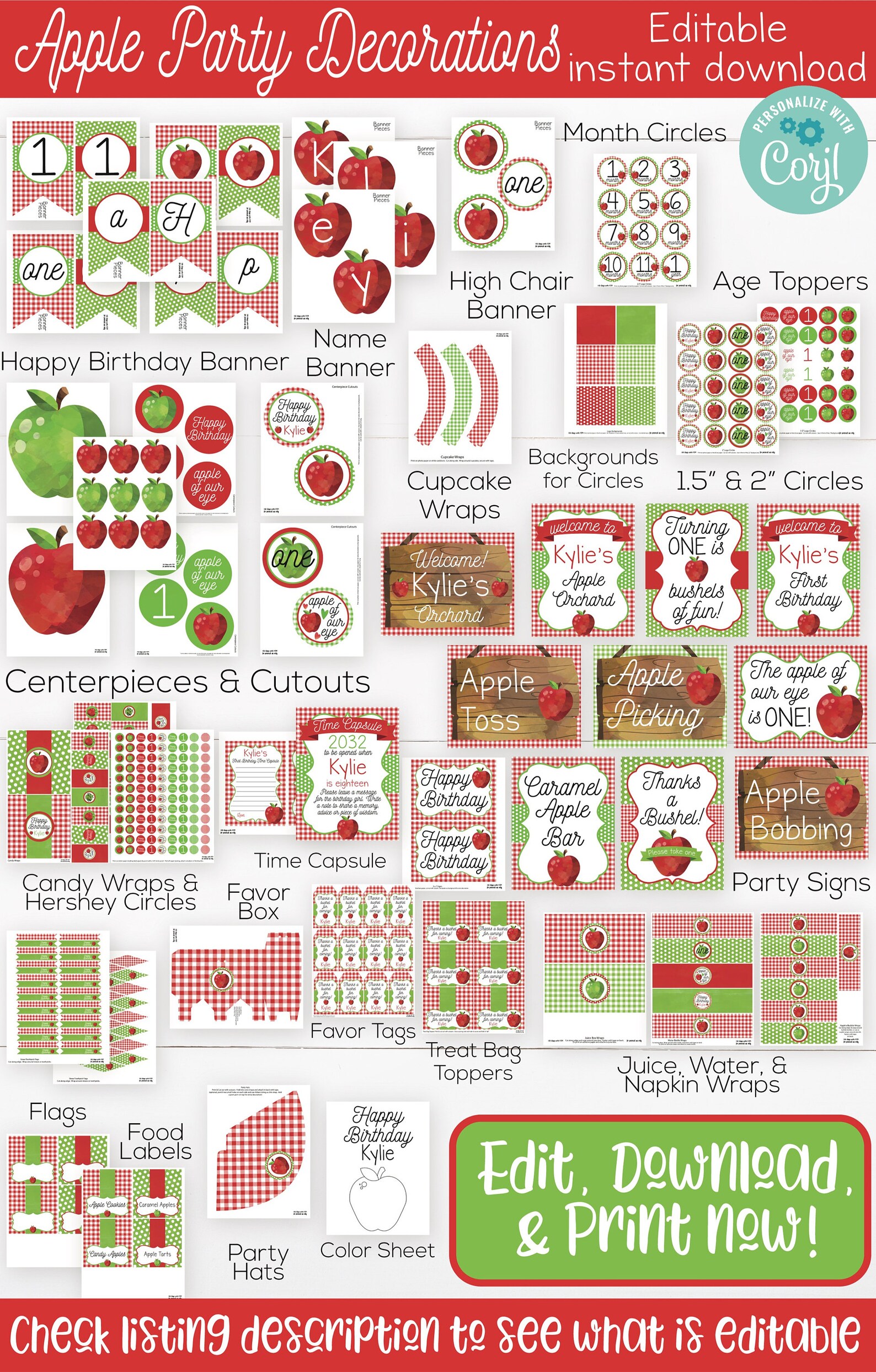 Apple Birthday Party Decorations and Invitation, Apple of My Eye ...