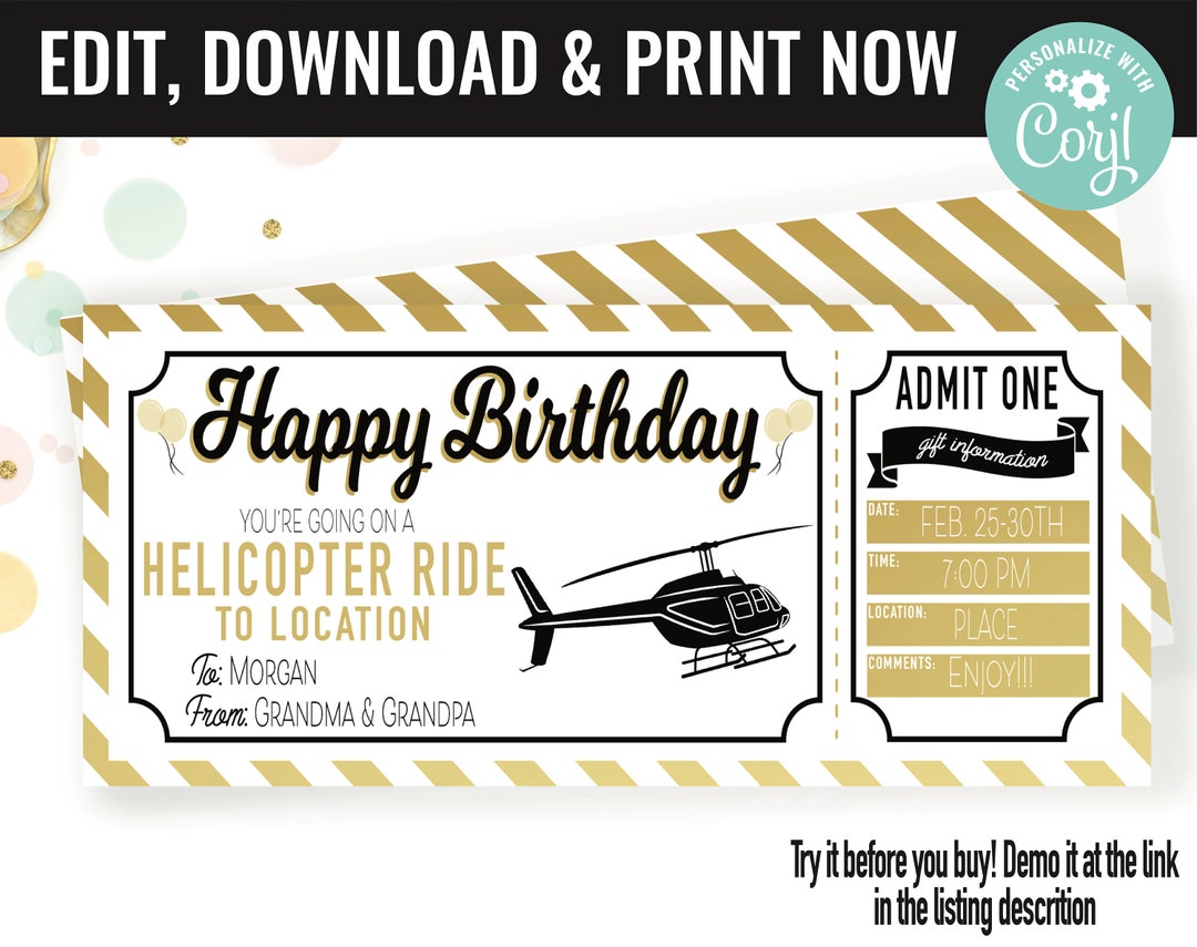 Birthday Surprise Helicopter Ride Gift Voucher, Helicopter Trip ...