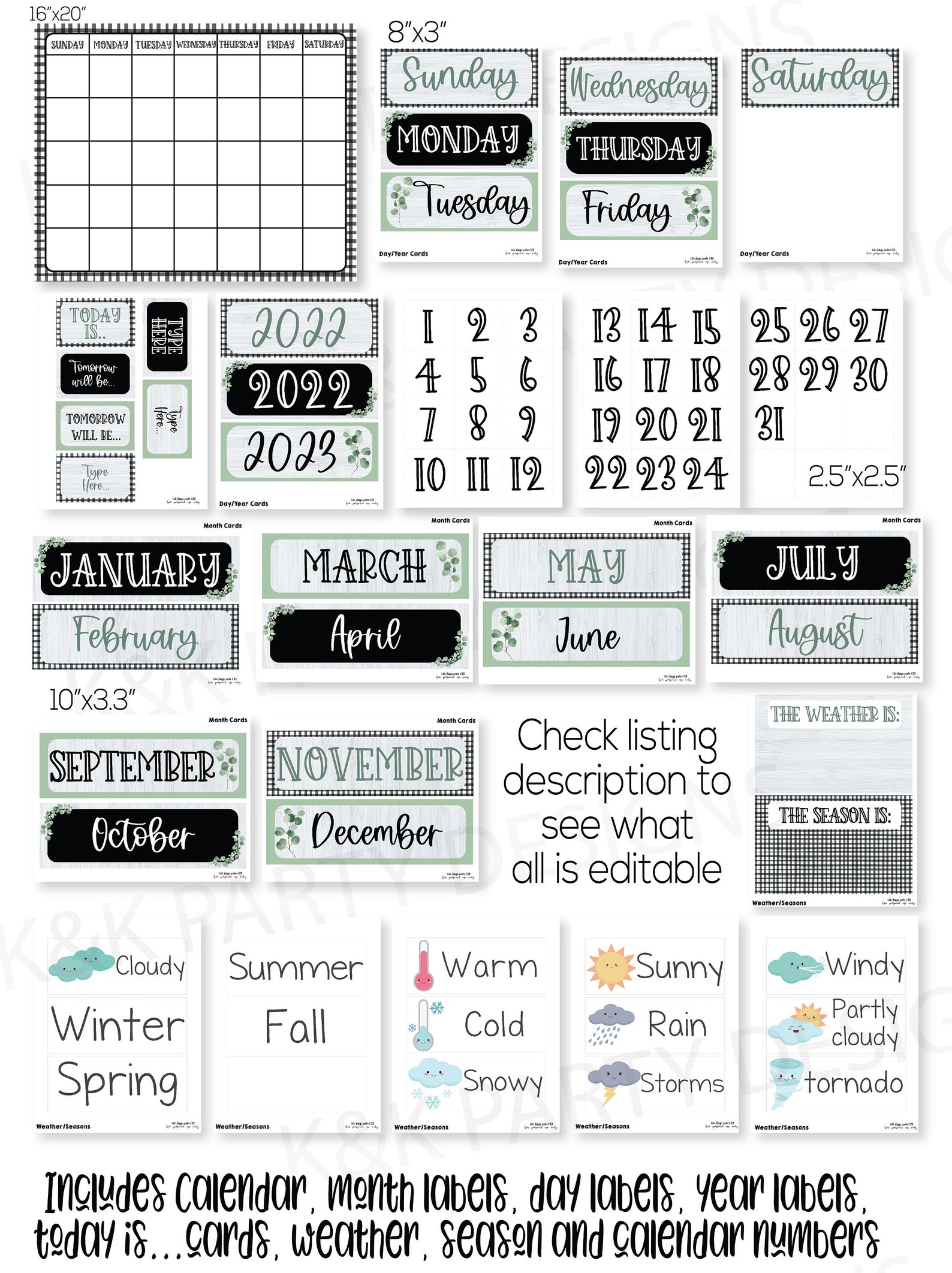Farmhouse Theme Classroom Calendar Set Printable Teacher - Etsy