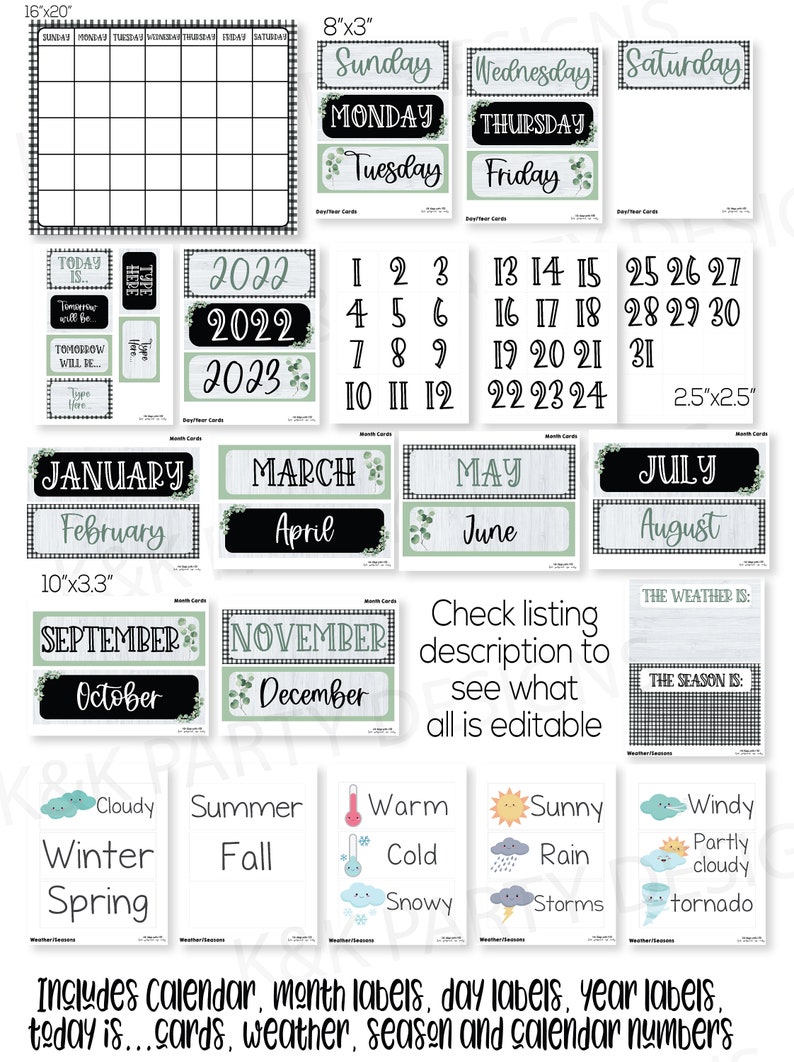 Farmhouse Theme Classroom Calendar Set Printable Teacher - Etsy