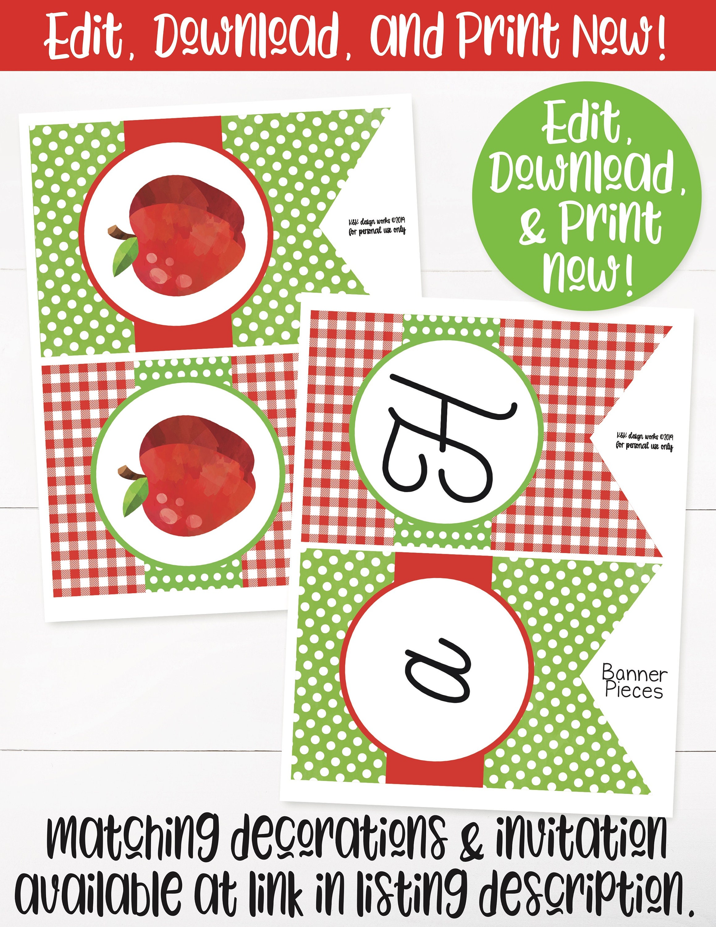 Apple Birthday Banner Apple Birthday Party Decorations Apple | Etsy