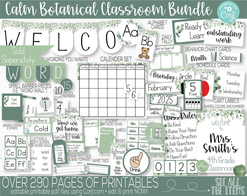 Calm Botanical Farmhouse Theme Classroom Birthday Display Printable ...